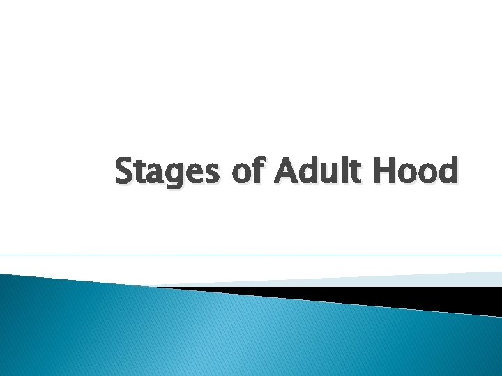 Stages of Adult Hood Stages of Adulthood Whats