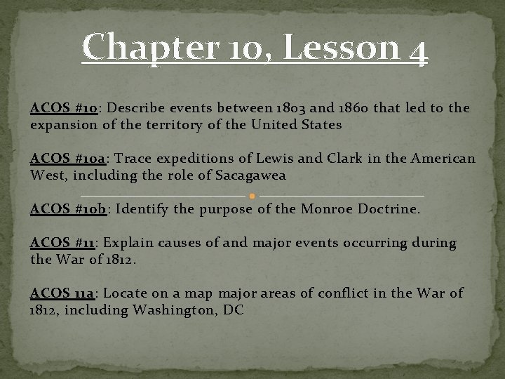 Chapter 10 Lesson 4 ACOS 10 Describe events