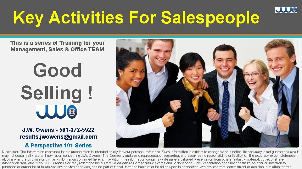 Key Activities For Salespeople Presented by J W