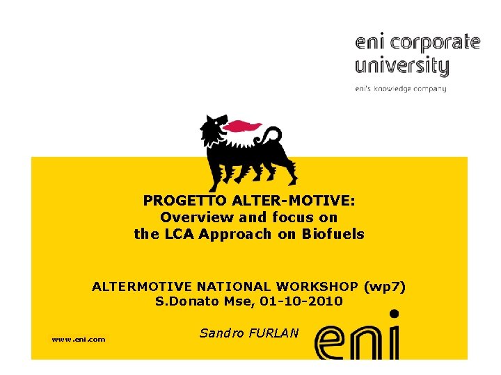 PROGETTO ALTERMOTIVE Overview and focus on the LCA