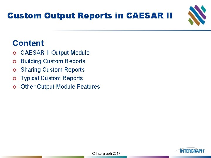 Custom Output Reports in CAESAR II Nigel Marsh