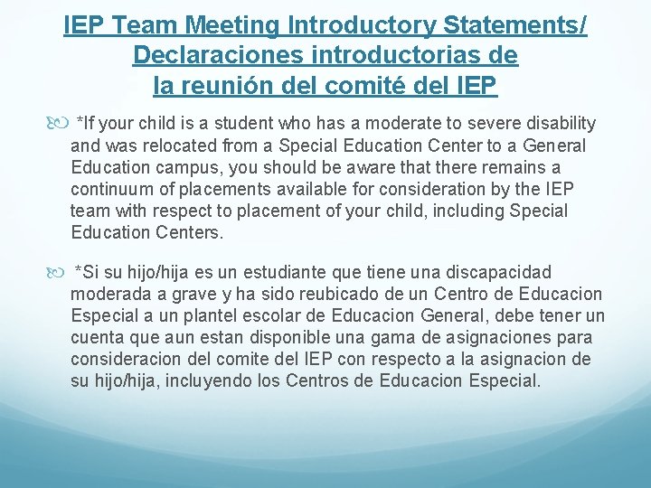 Individual Education Plan Meeting Agenda Welcome Bienvenidas and