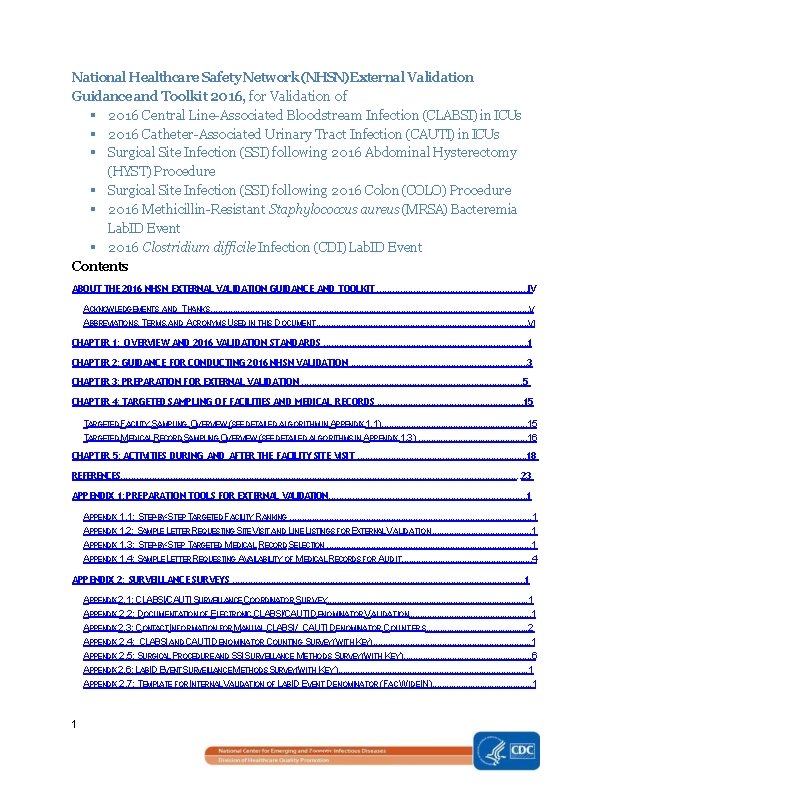 National Healthcare Safety Network NHSNExternal Validation Guidance and
