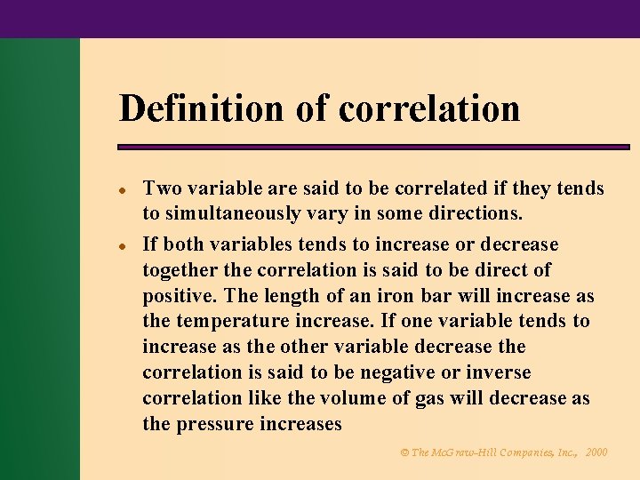 Chapter 11 Correlation and Regression The Mc GrawHill