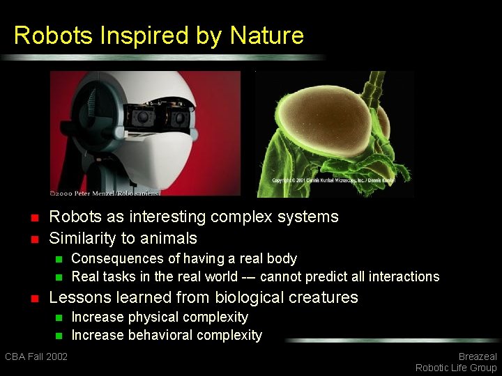 Biologically Inspired Design for more Scalable Robots CBA