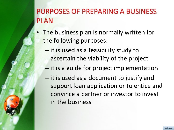 CHAPTER 4 BUSINESS PLAN OBJECTIVES The objectives of