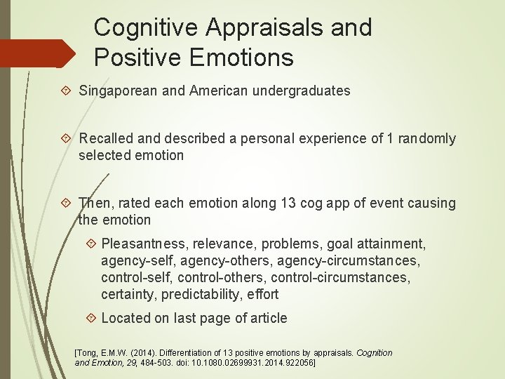 Positive Emotions Chapter 9 and 10 History of