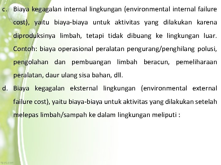 Biaya Lingkungan Pengukuran Pembebanan Penilaian Biaya Lingkungan dan