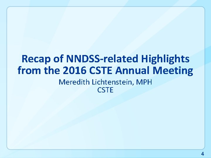 e SHARE Webinar National Notifiable Diseases Surveillance System