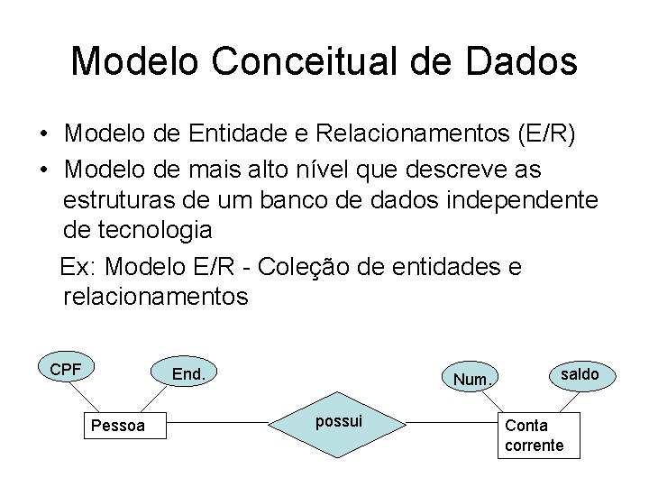 Aula 2 modelos entidaderelacionamento MER Modelo Conceitual de