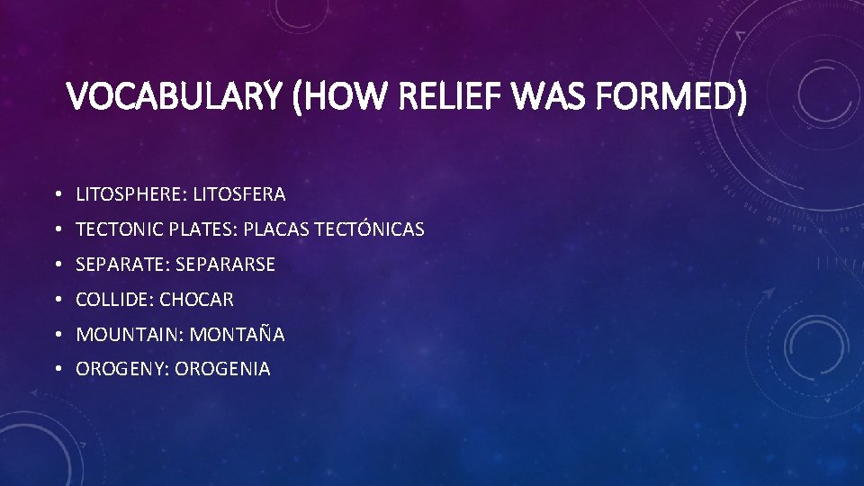 RELIEF UNIT 2 VOCABULARY THE STRUCTURE OF EARTH