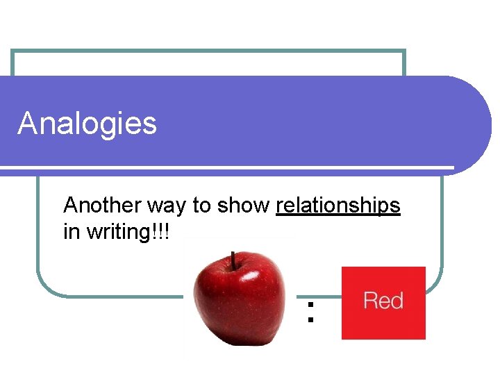 Analogies Another way to show relationships in writing