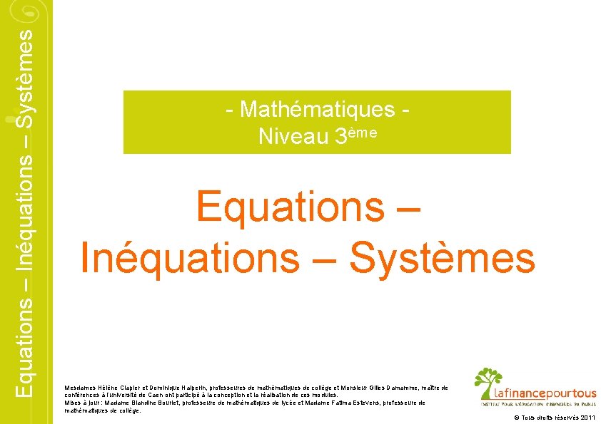 Equations Inquations Systmes Mathmatiques Niveau 3me Equations Inquations