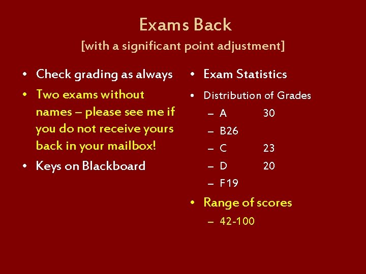 Exams Back with a significant point adjustment Check