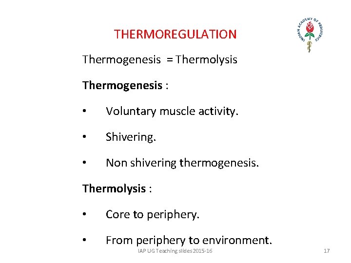 NORMAL NEWBORN AND THERMAL CARE IAP UG Teaching