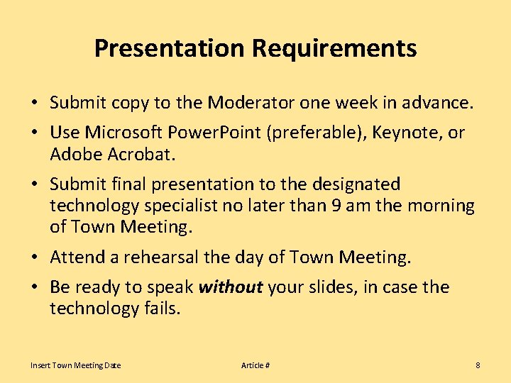 Carlisle Town Meeting Presentation Guidelines and Power Point