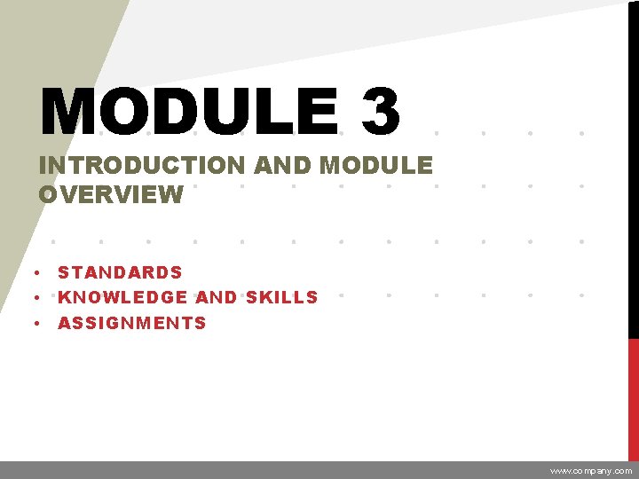 MODULE 3 INTRODUCTION AND MODULE OVERVIEW STANDARDS KNOWLEDGE