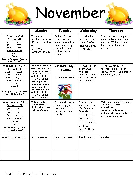 November Week 1 Nov 3 7 Spelling List