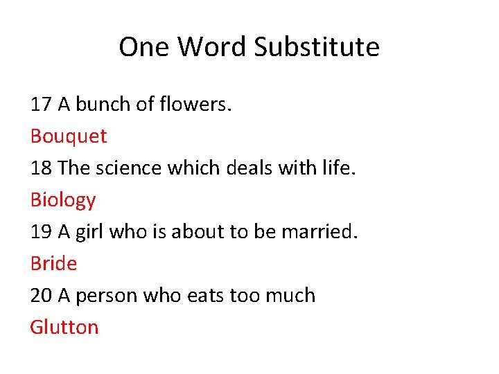 Revision of One Word Substitute th for 10