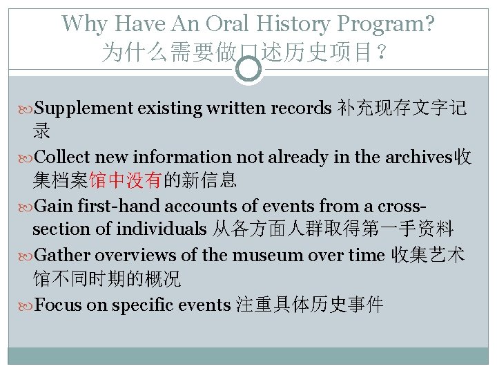 Oral History in the Archives National Gallery of