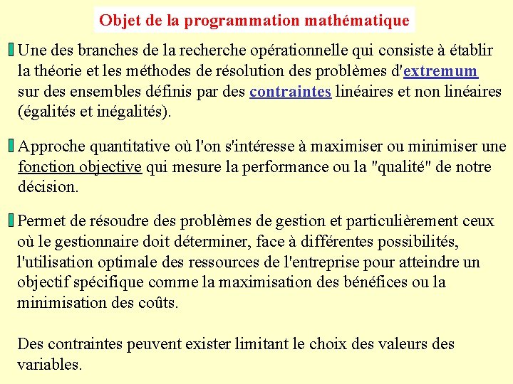 Introduction Objet de la programmation mathmatique construction dun