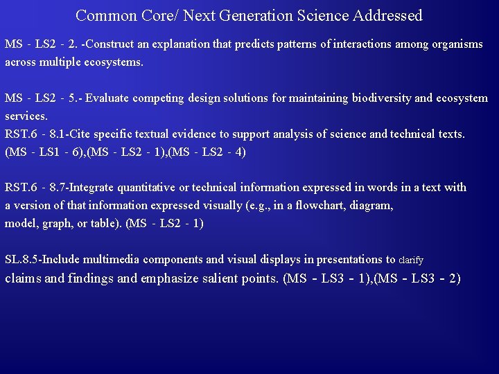 Understanding Ecosystems Reminder student learning activities are at