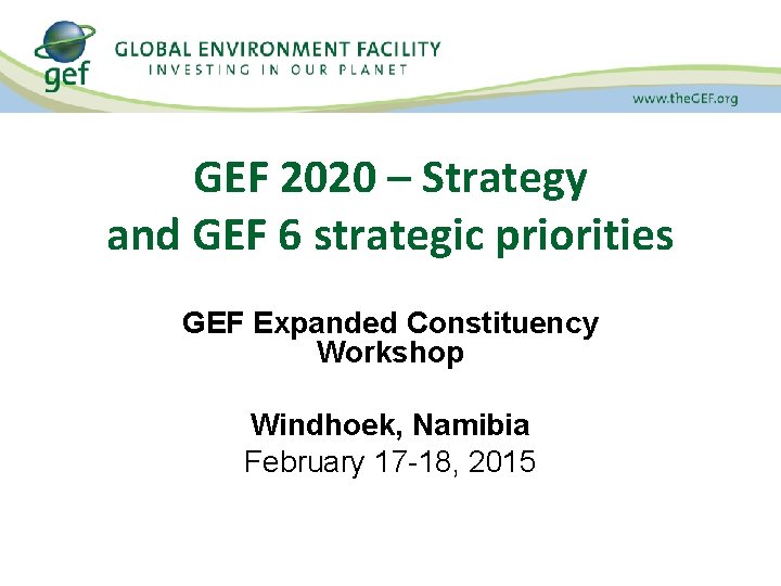 GEF 2020 Strategy and GEF 6 strategic priorities