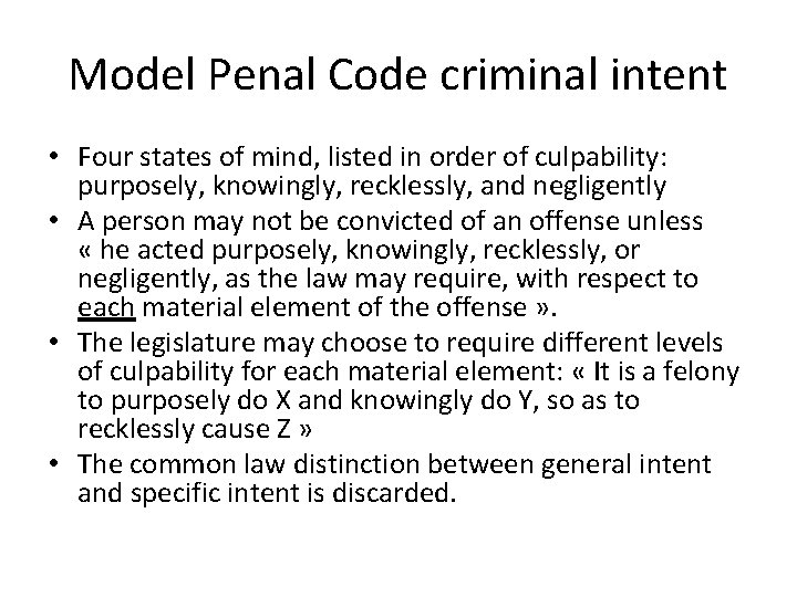 Elements of a crime Mens Rea Class 3