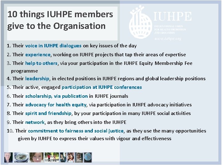 INTERNATIONAL UNION FOR HEALTH PROMOTION AND EDUCATION More