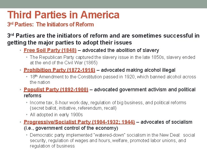 U S POLITICAL PARTIES Lecture Outline Why a