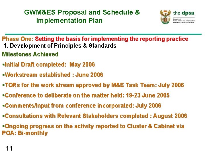 Governmentwide monitoring and evaluation system GWME Presentation to