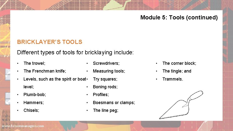 Bricklaying and Plastering Theory N 1 Module 1