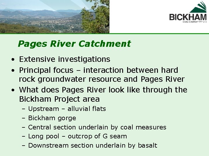 BICKHAM COAL PROJECT Groundwater Presentation to Community and