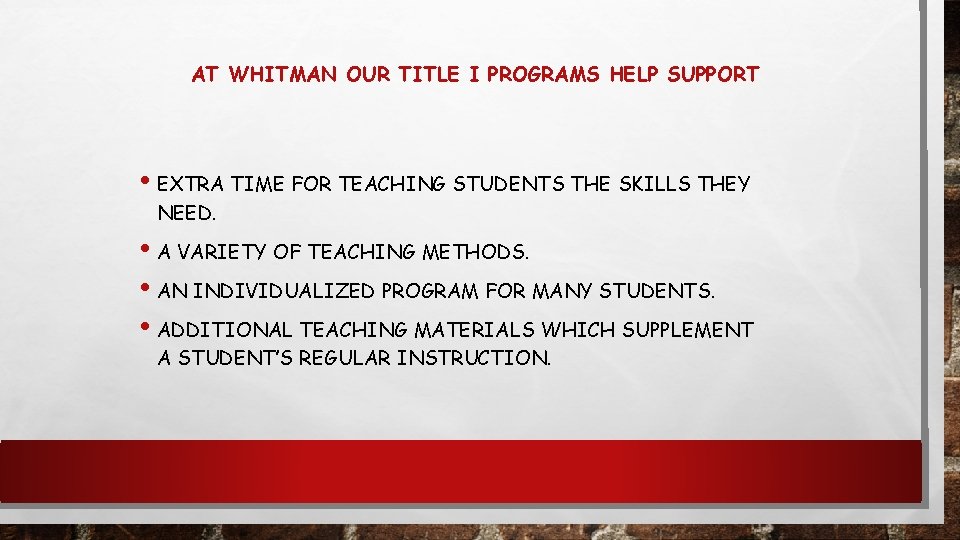 Welcome to Whitman Elementary School WE ARE FAMILY