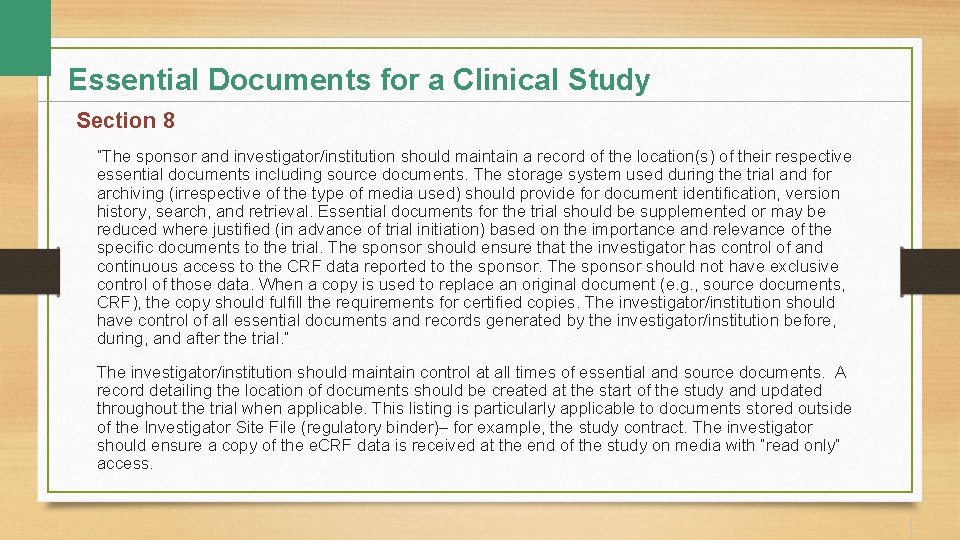 Essential Documents for a Clinical Study Section 8