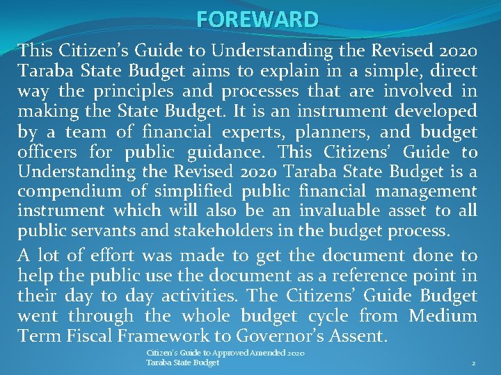TARABA STATE GOVERNMENT 2020 REVISED BUDGET Citizens Guide