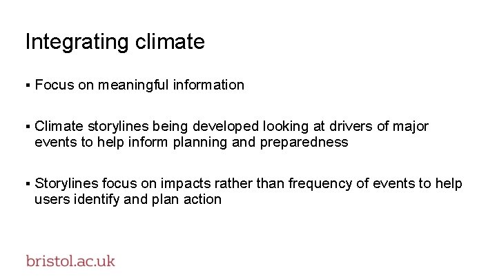 Climate resilience Metrics and indicators Why look at