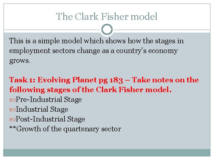 The Clark Fisher model of changing employment KQ