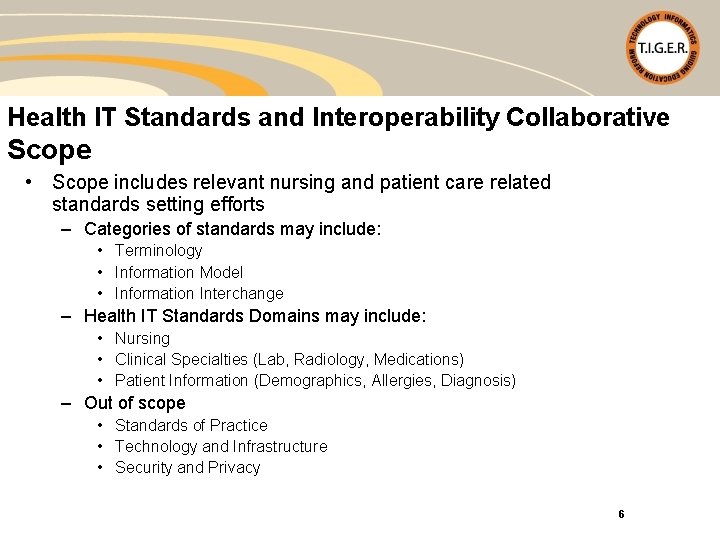 HIT STANDARDS INTEROPERABILITY COLLABORATIVE The T I G