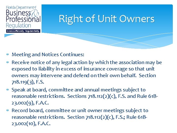 Condominium Unit Owner Rights and Responsibilities Division of