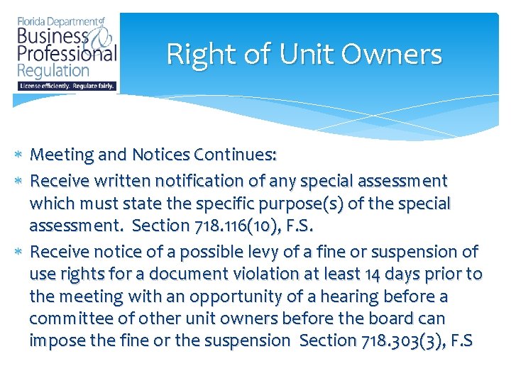 Condominium Unit Owner Rights and Responsibilities Division of