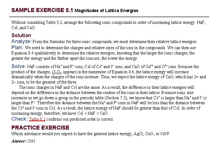 SAMPLE EXERCISE 8 1 Magnitudes of Lattice Energies