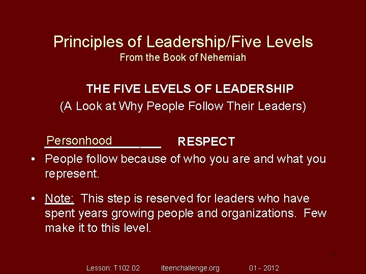 Principles of LeadershipFive Levels From the Book of
