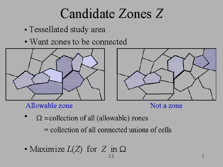 Candidate Zones Z Tessellated study area Want zones