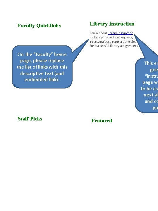 Faculty Quicklinks Library Instruction Learn about library instruction