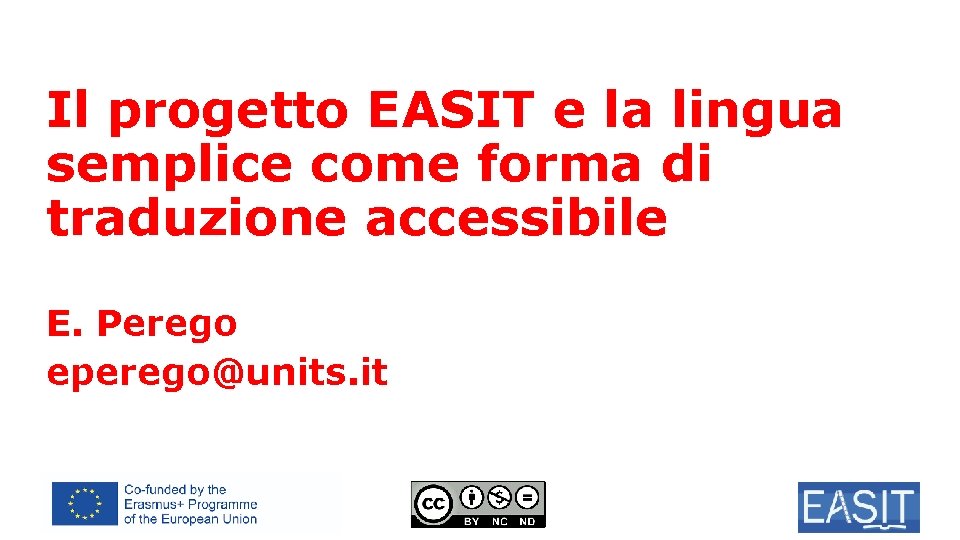 Il progetto EASIT e la lingua semplice come