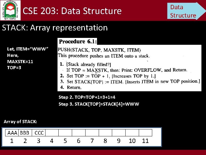 Data Structure CSE 203 Data Structure STACK A