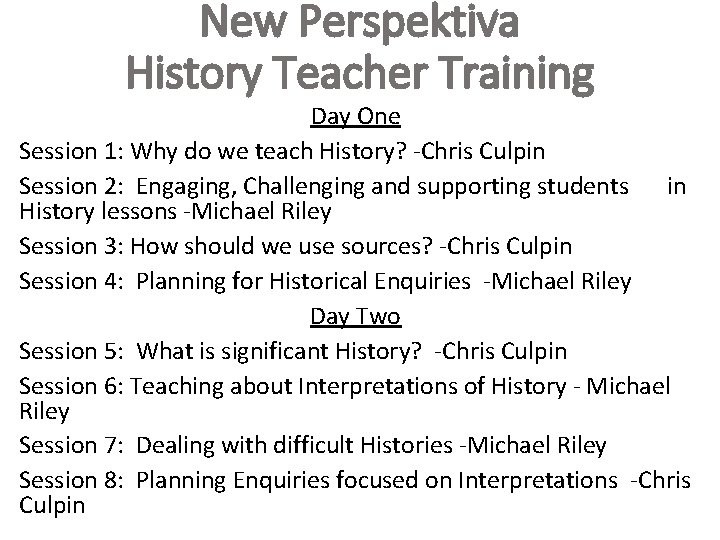 New Perspektiva History Teacher Training Day One Session