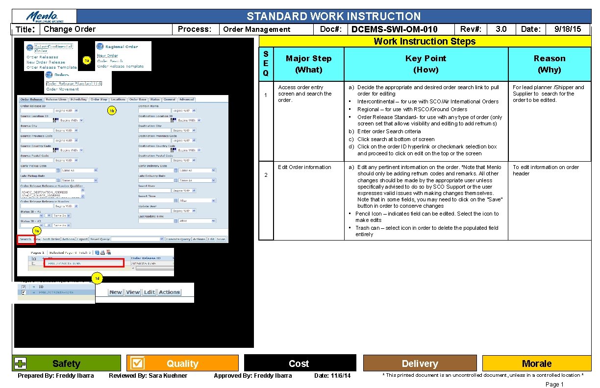 STANDARD WORK INSTRUCTION Title Process Change Order Management