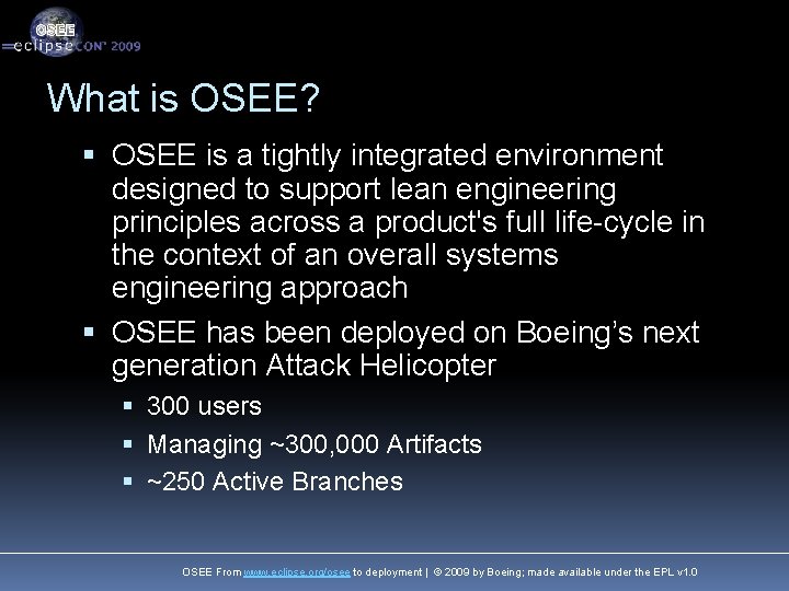 Unlocking the OSEE Core Framework Roberto Escobar Boeing